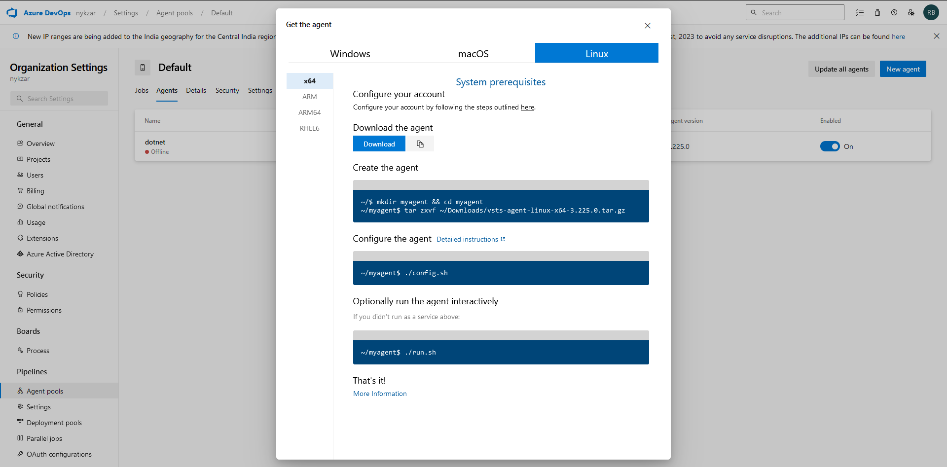 Self Hosted Default Linux Agent Configuration On Any Server Where You Want To Deploy Your